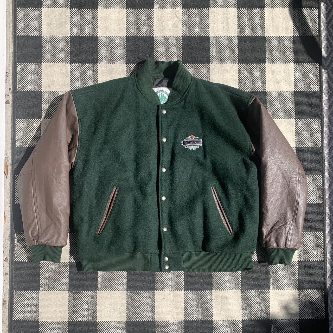 Heineken leather bomber jacket 🍻 -Size:... - Depop