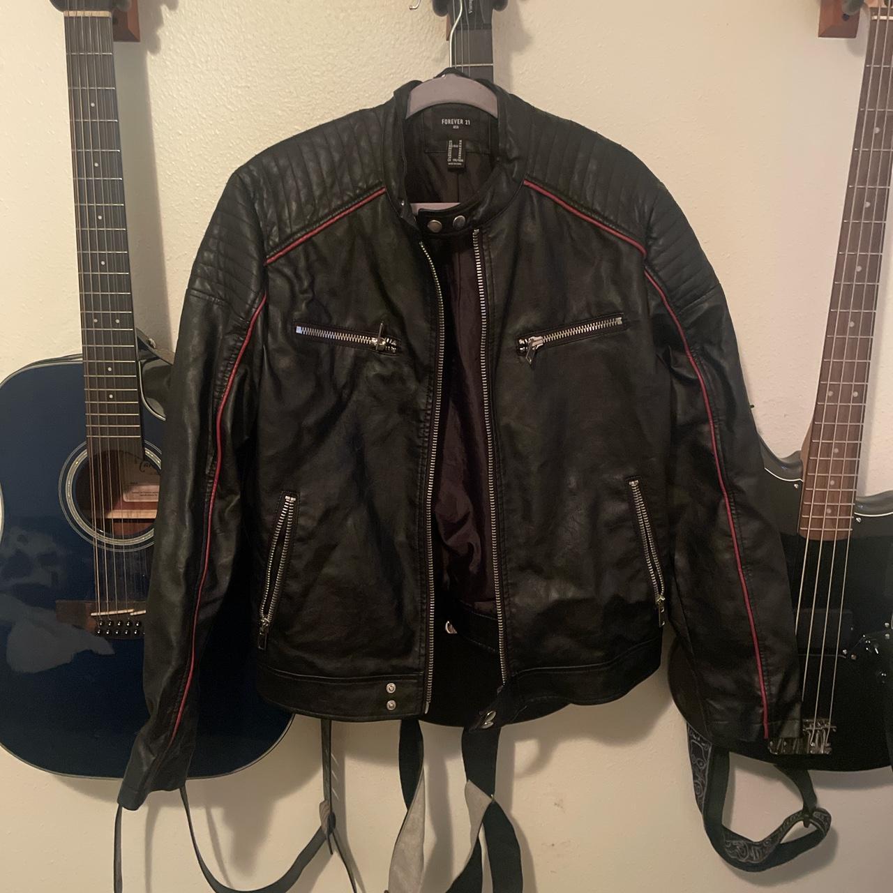 black leather biker jacket MSG BEFORE BUYING NO... - Depop