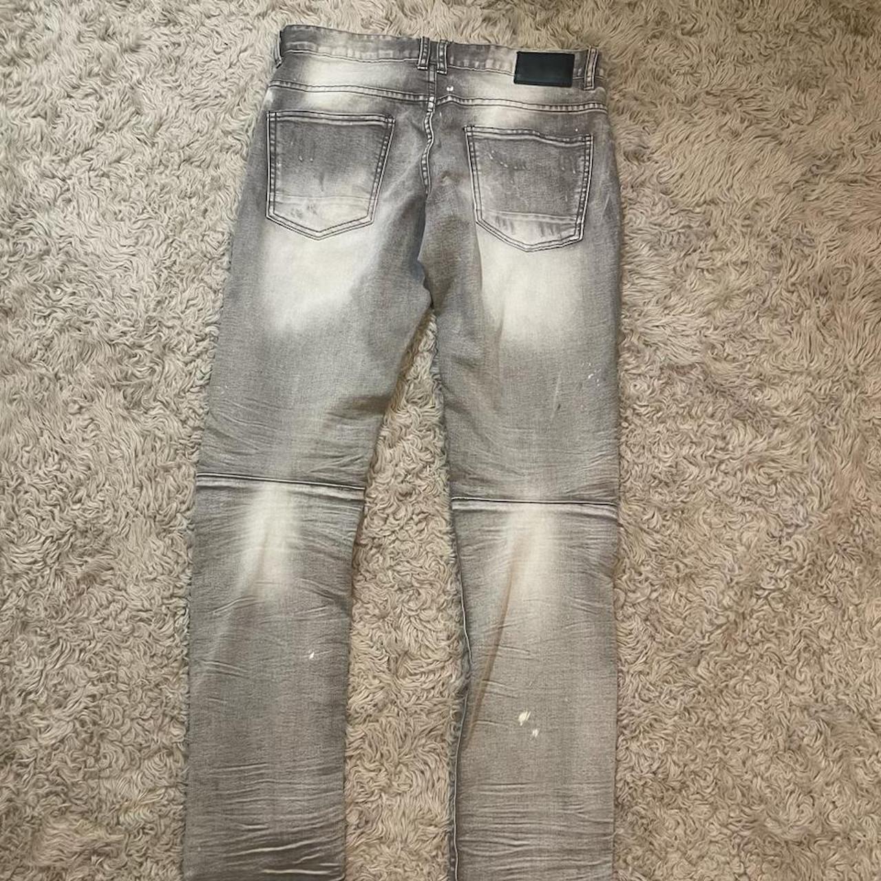 Smoke rise grey denim ripped jeans Size 34/34 - Depop