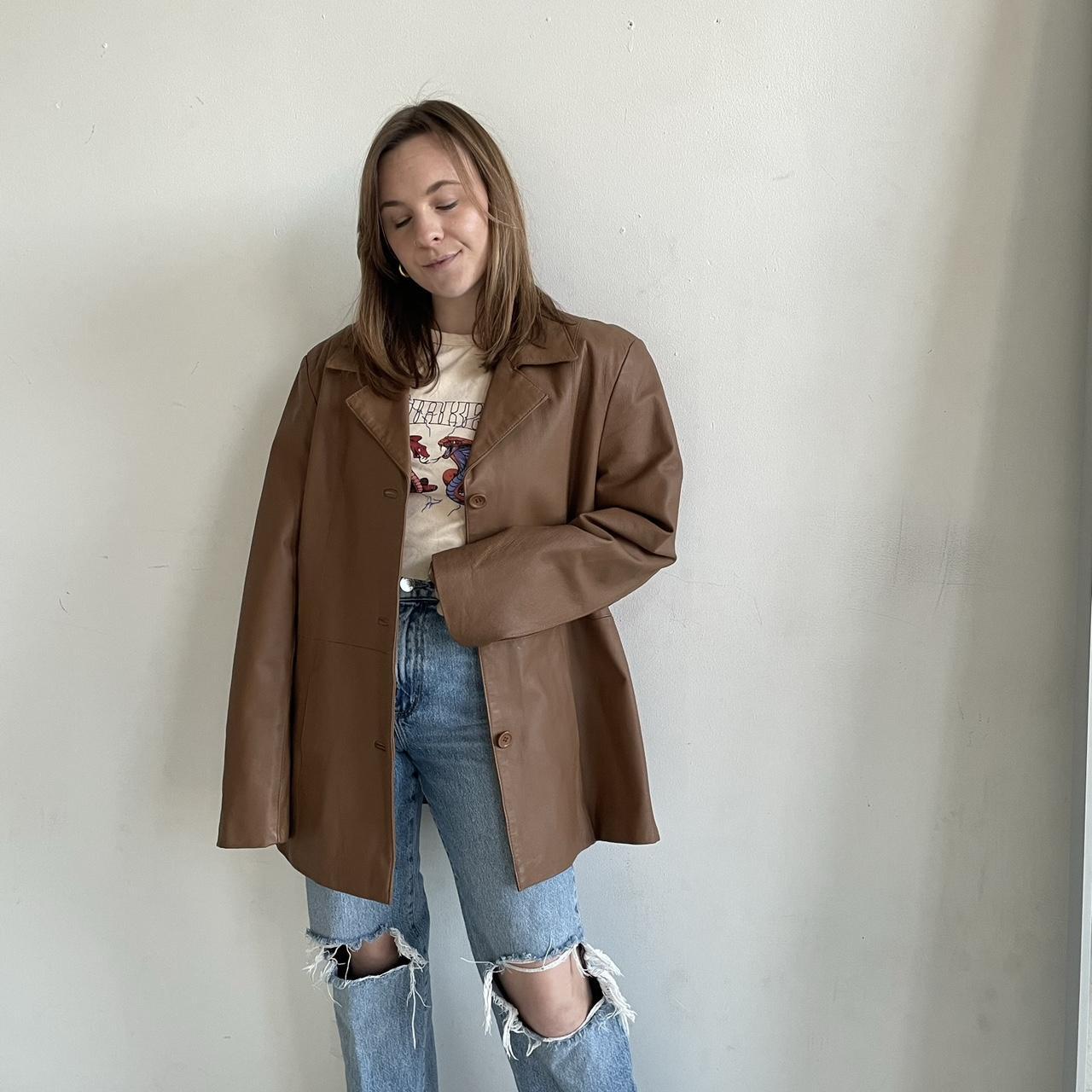 Jessica Holbrook brown leather jacket/leather blazer... | Depop