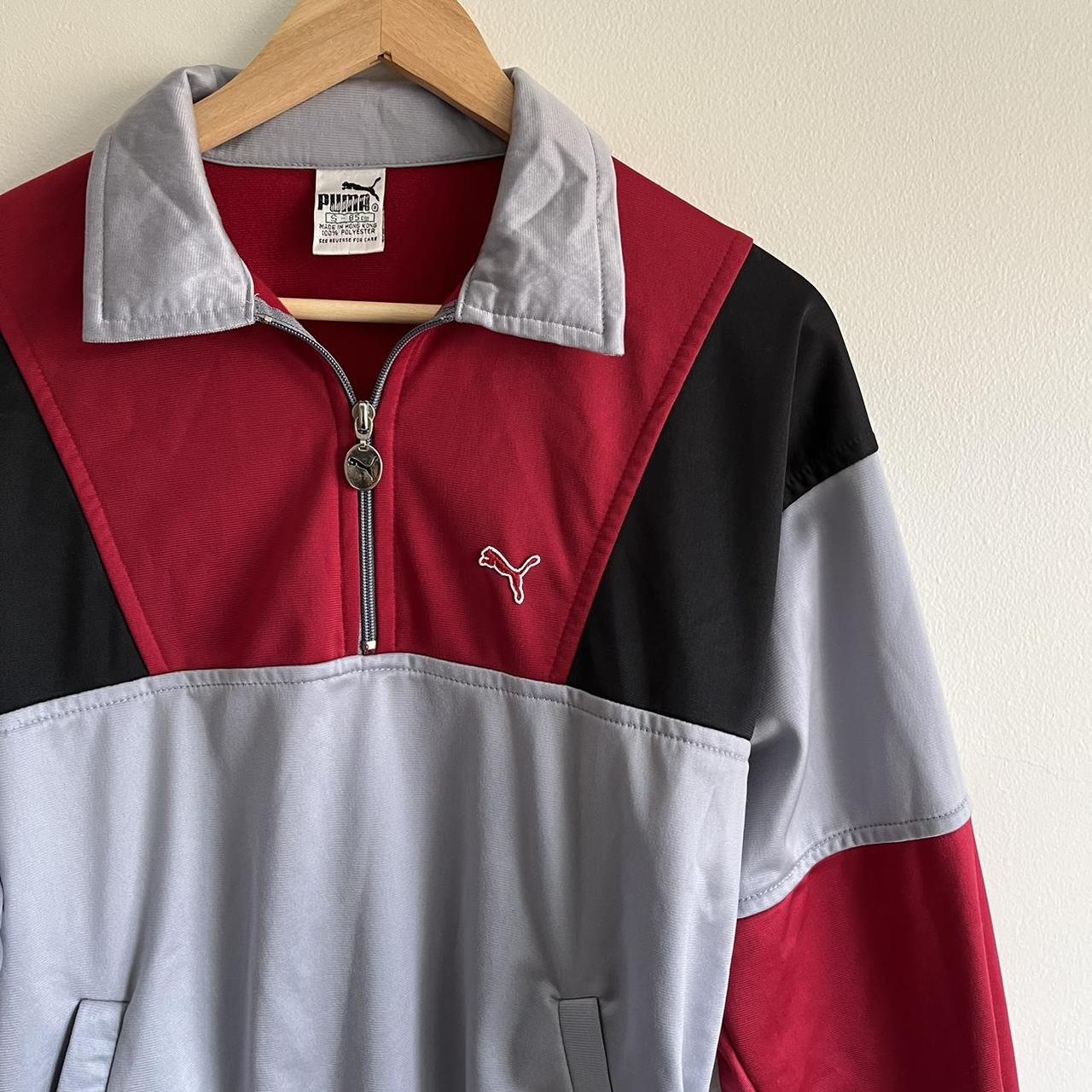 Puma Vintage Red and Grey Quarter zip jacket In... - Depop