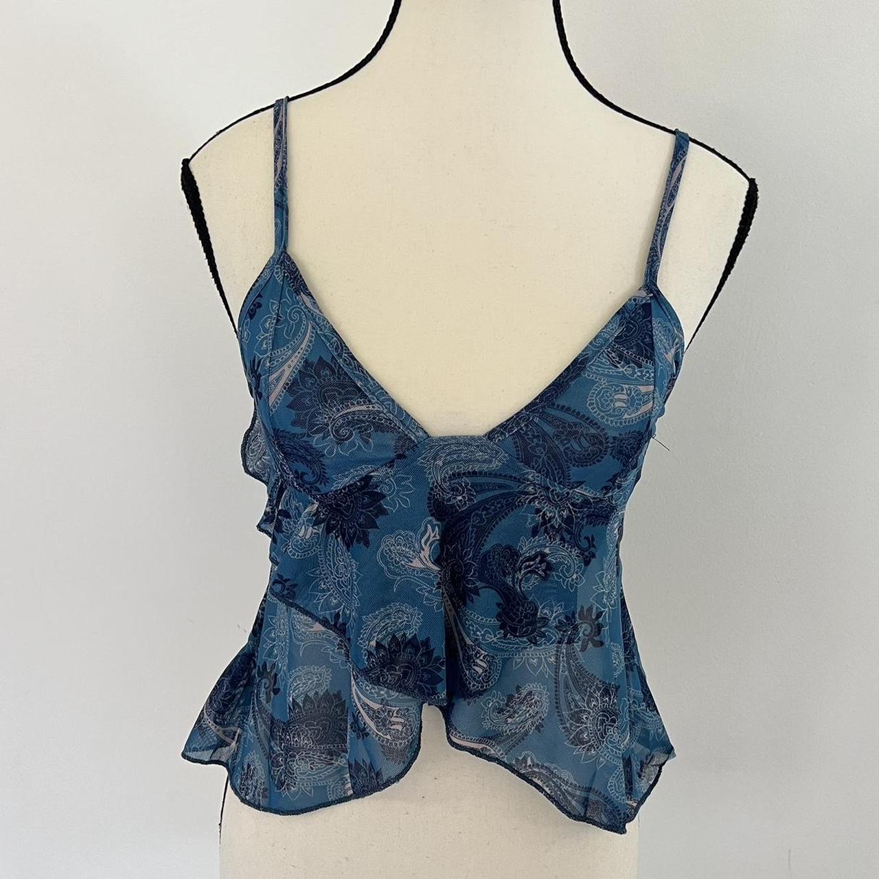 Baby blue flowy tank top Paisley print Size... - Depop