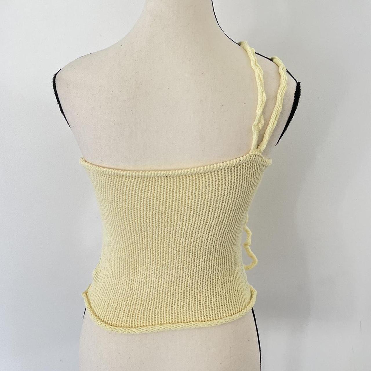 Pastel yellow full knit one shoulder top Two straps... - Depop