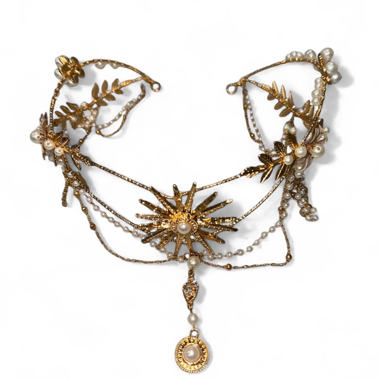 Gold Crown with pearls for raves, festivals,... | Depop
