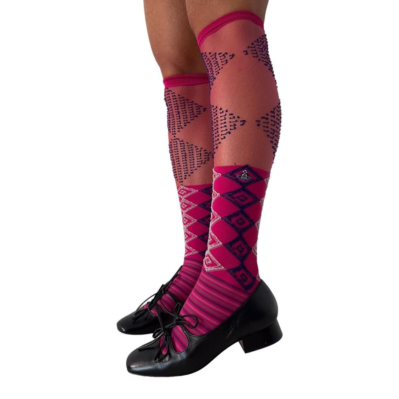 Vivienne Westwood preppy pink argyle high socks Pink... - Depop