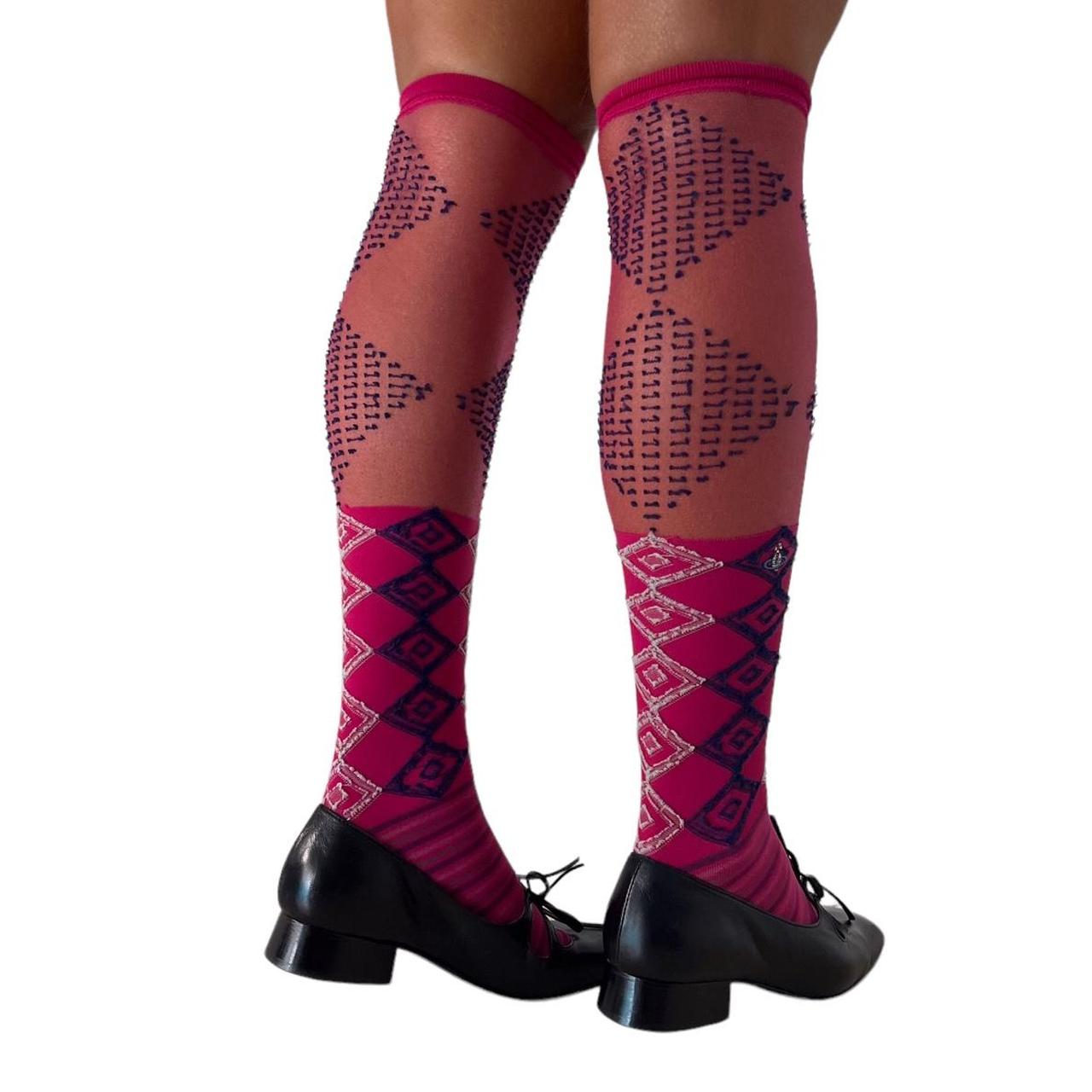Vivienne Westwood preppy pink argyle high socks Pink... - Depop