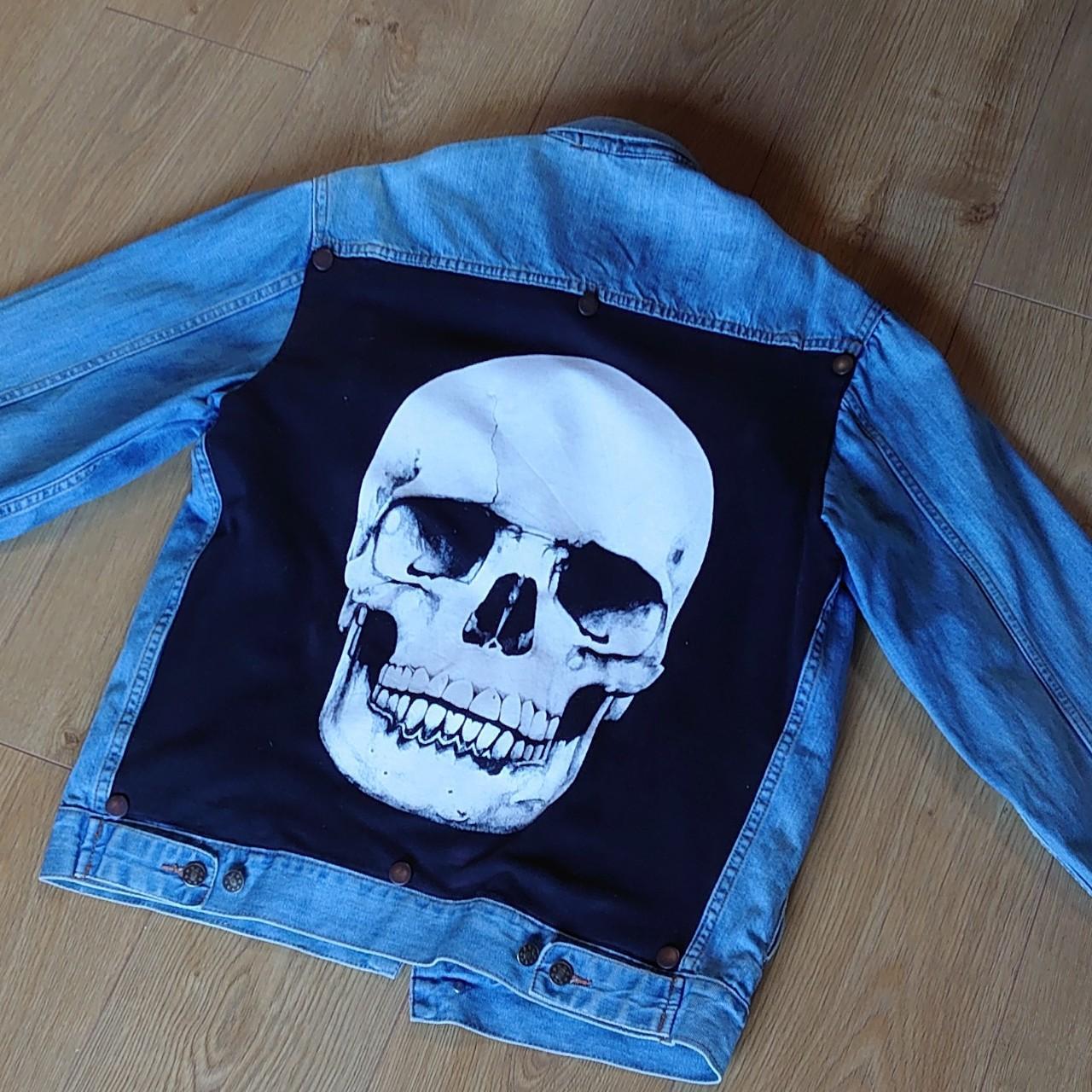 ASOS denim jacket with skull back print used but... - Depop