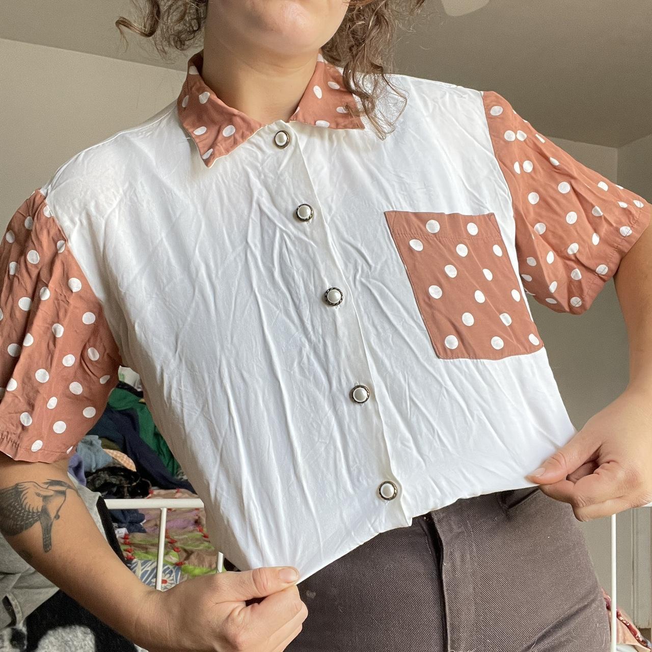 80s vintage collared button up shirt with pearl... - Depop