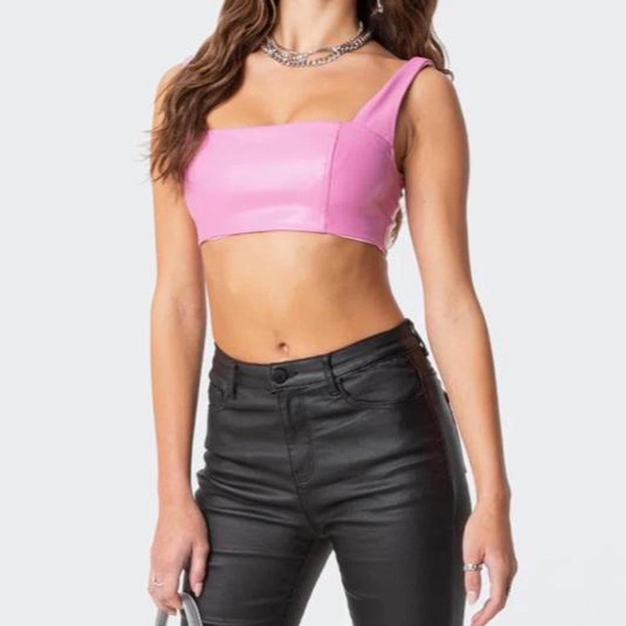 Pink pleather crop top #festival #rave Edikted no... - Depop