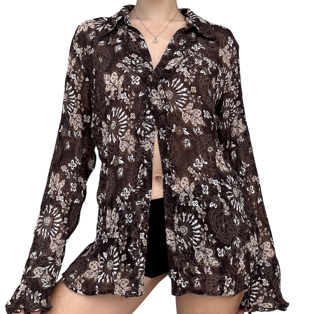 Vintage long sleeve button up shirt brown boho... - Depop