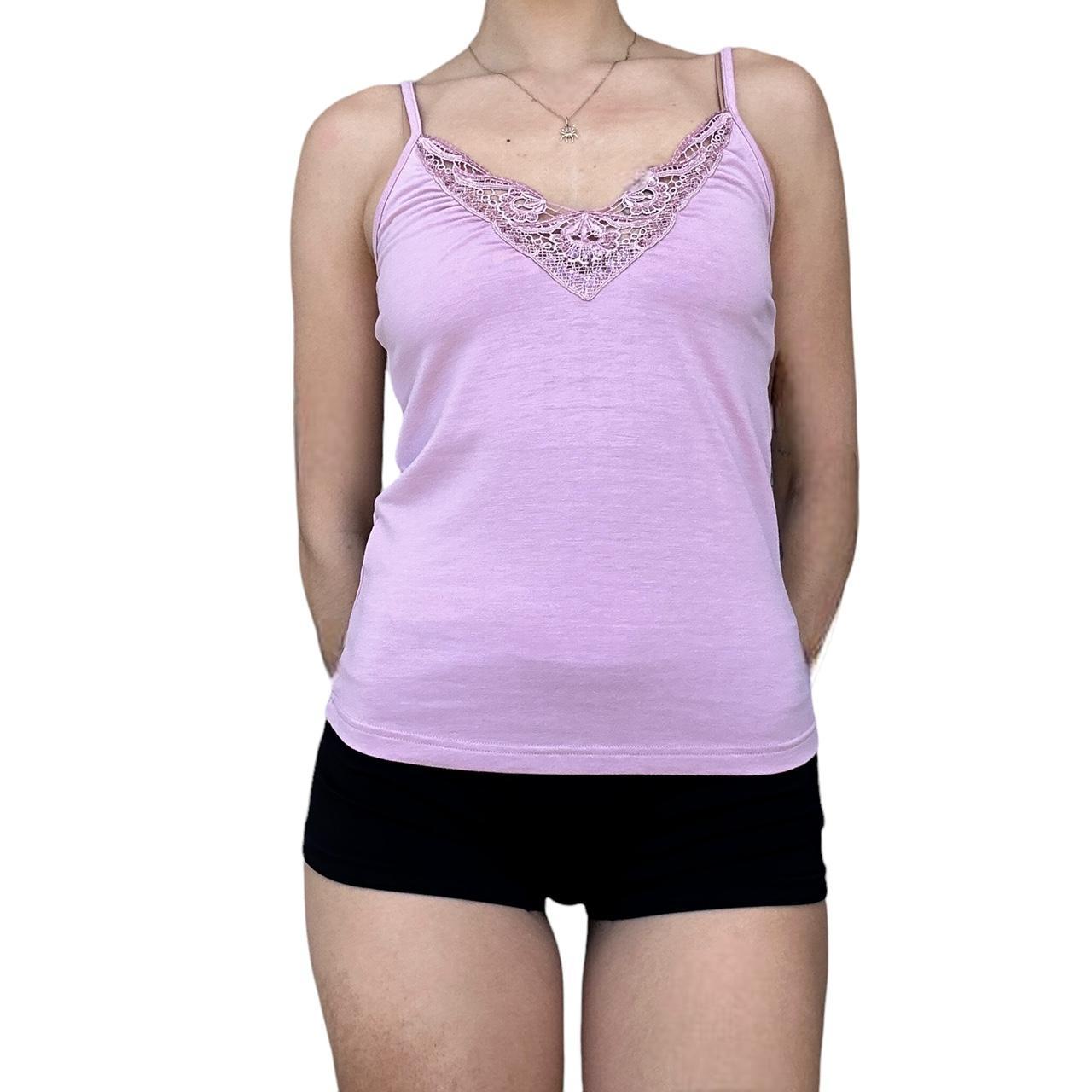 Y2k tank top lace sequined barbiecore pinkish... - Depop