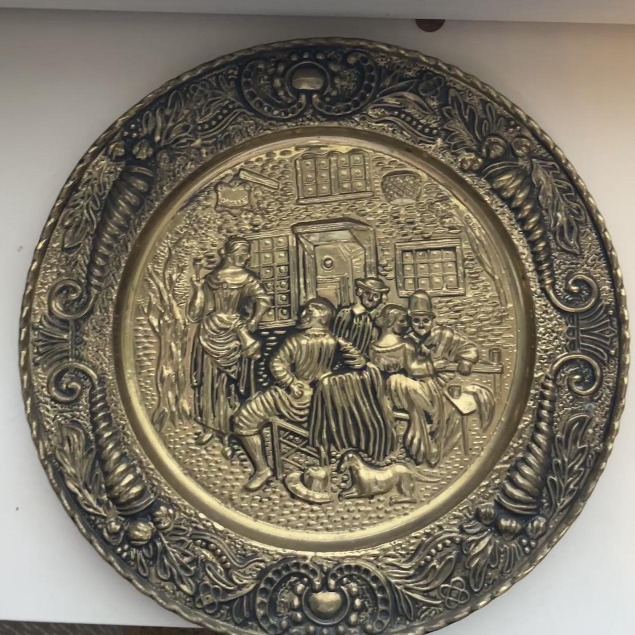unique bronze plate with pilgrims such cool decor —... - Depop