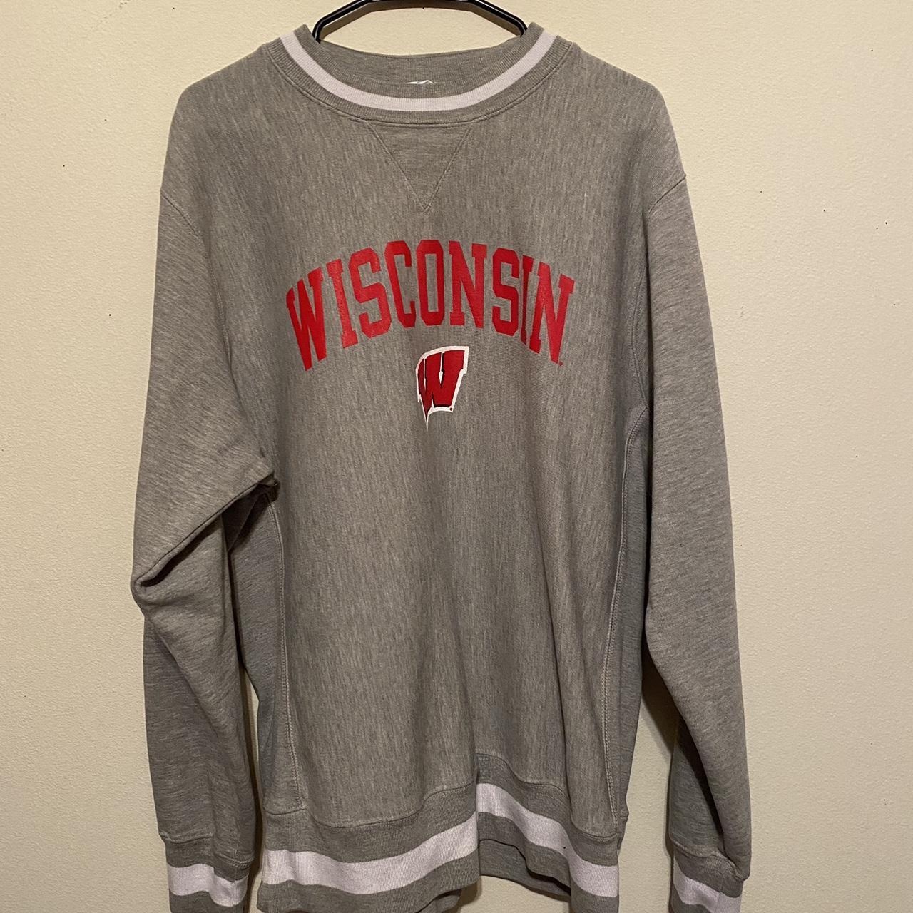 university of wisconsin crewneck only worn once... - Depop
