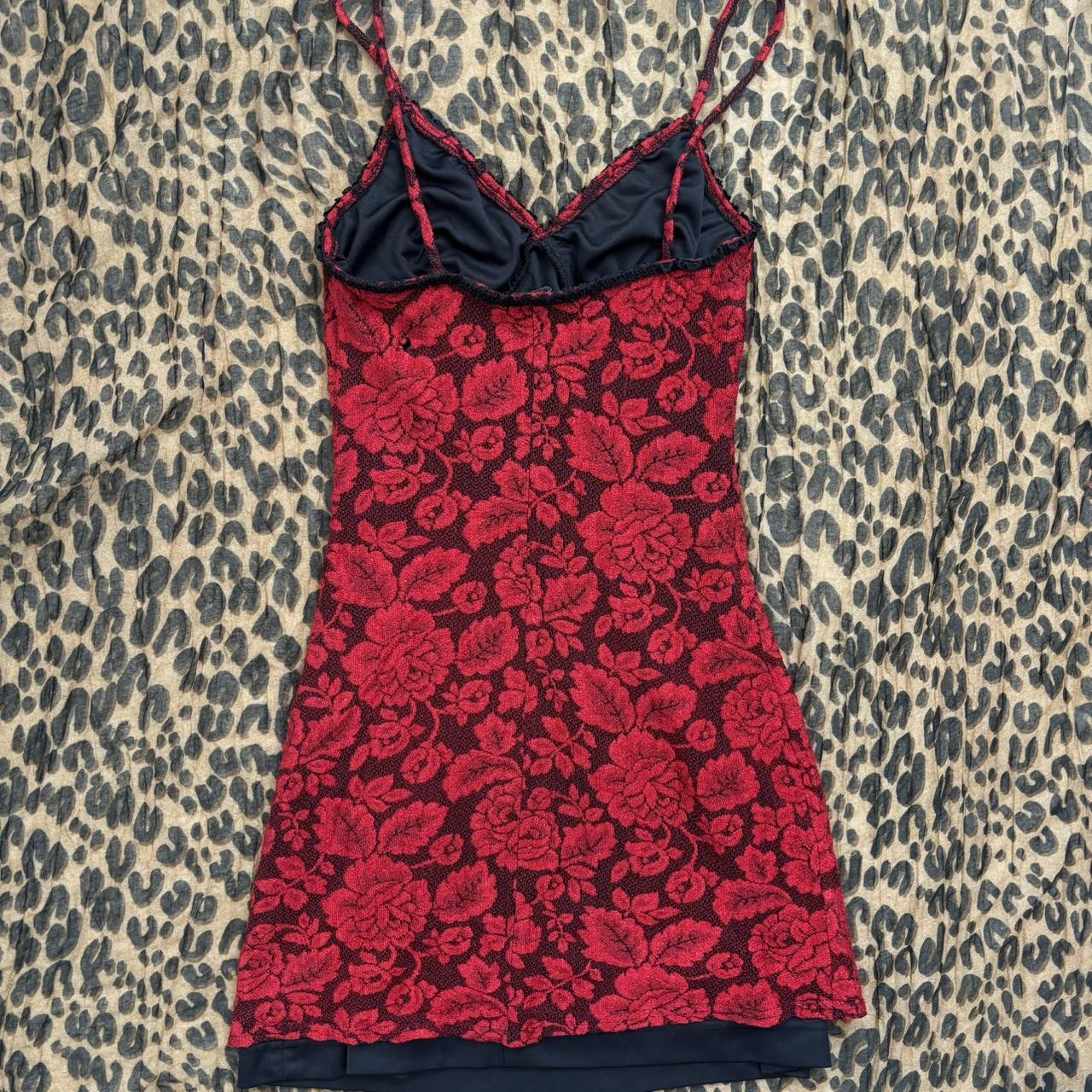 grunge/gothic red y2k rose pattern mini dress size... - Depop