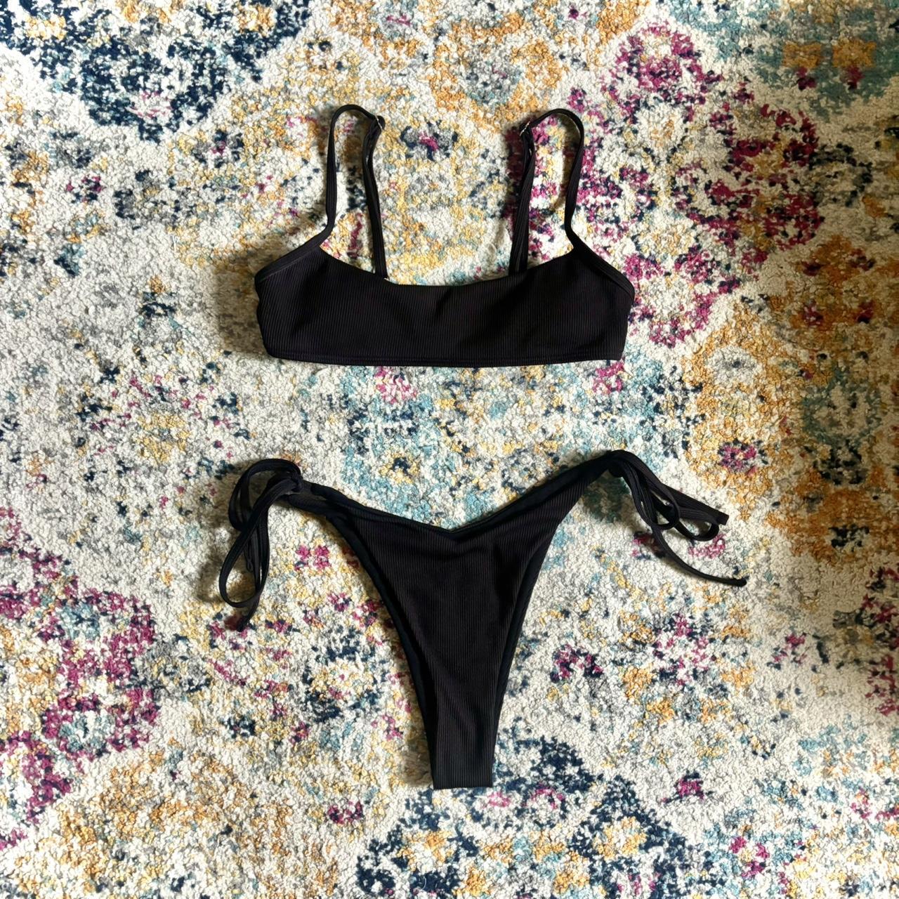 🖤 Minimalistic black straight neckline + cheeky... | Depop