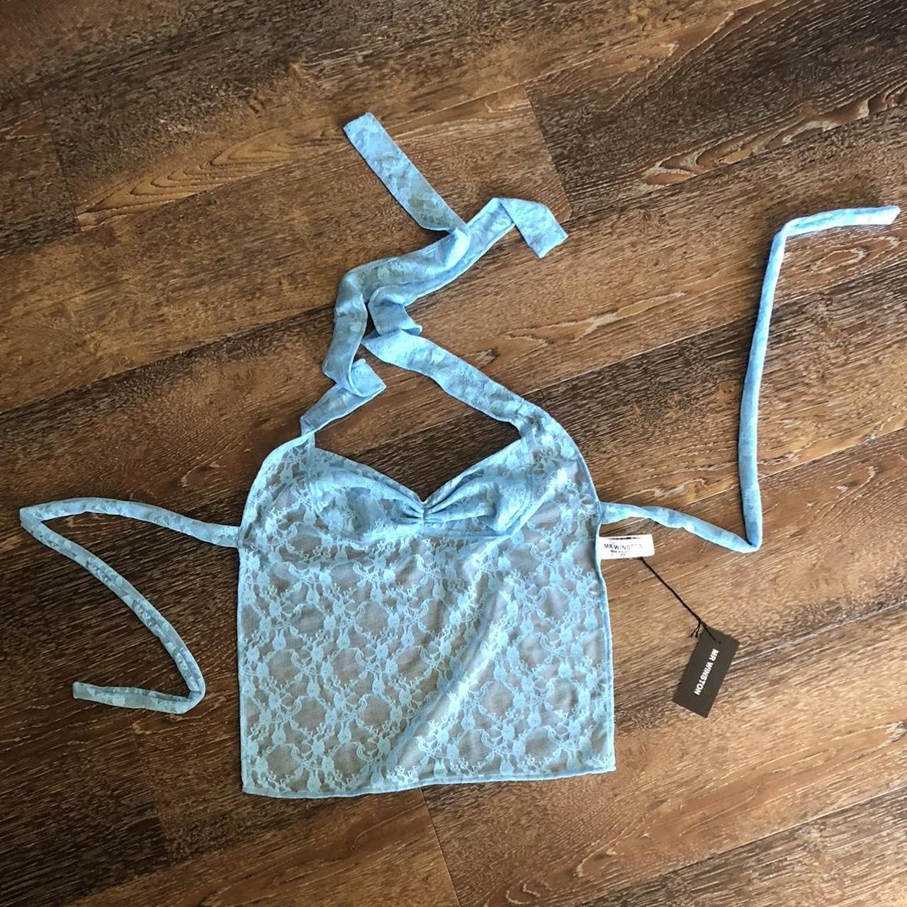 Mr winston soft blue halter top Size s/m (smallest... - Depop