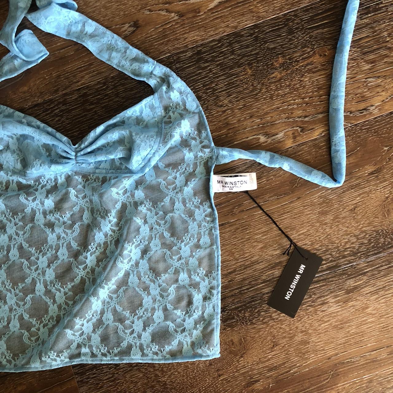 Mr winston soft blue halter top Size s/m (smallest... - Depop