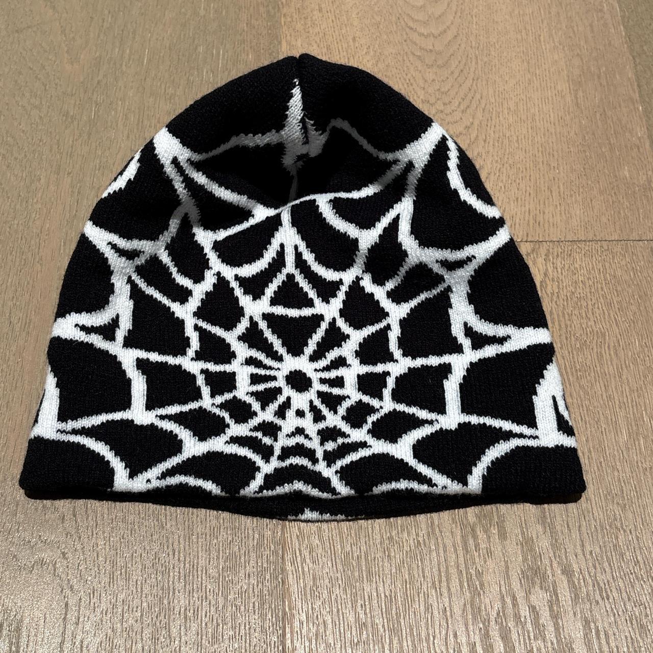 Y2K Spider Web Black and White Unisex Beanie. Brand... | Depop