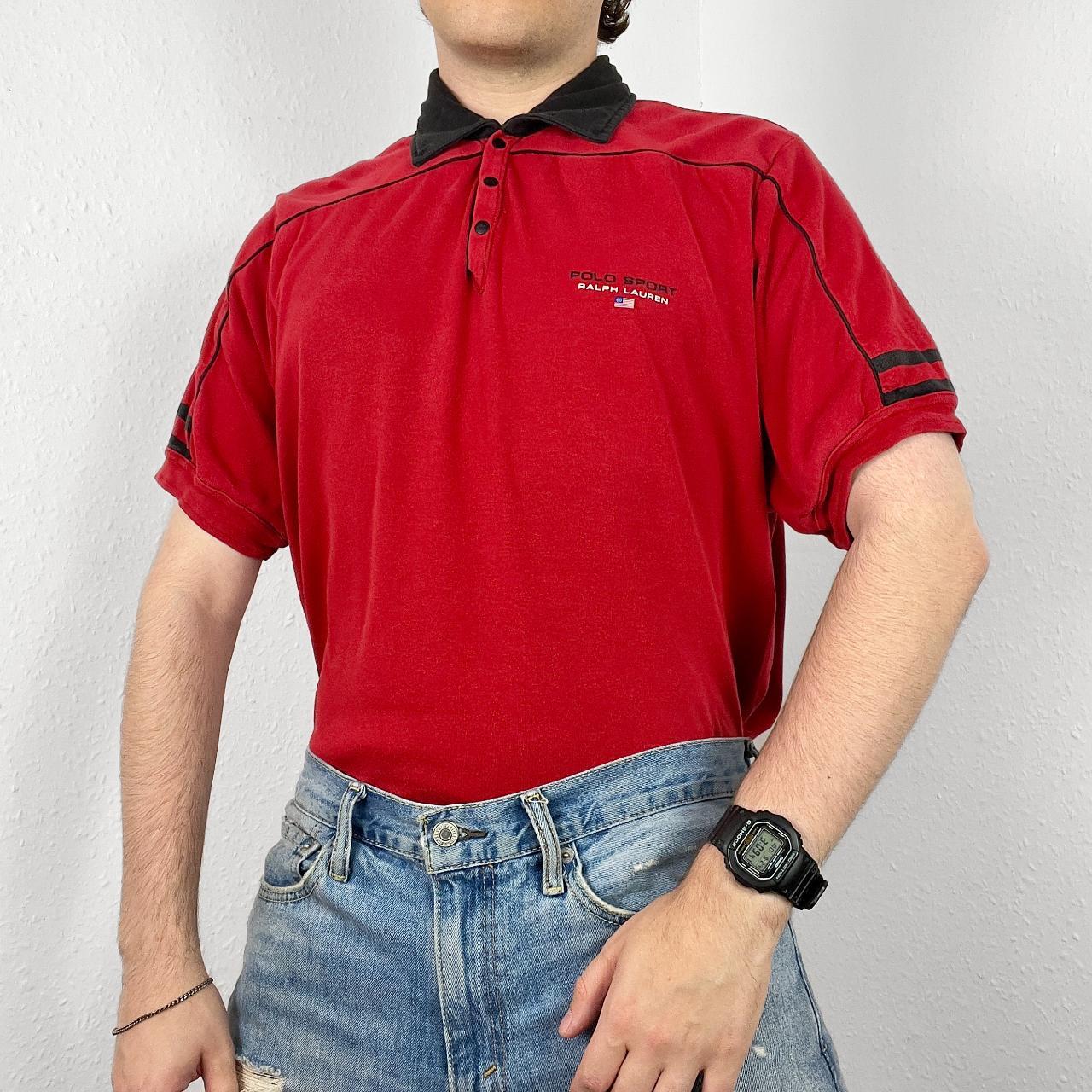 Vintage Ralph Lauren Polo Sport shirt in red. Polo... - Depop