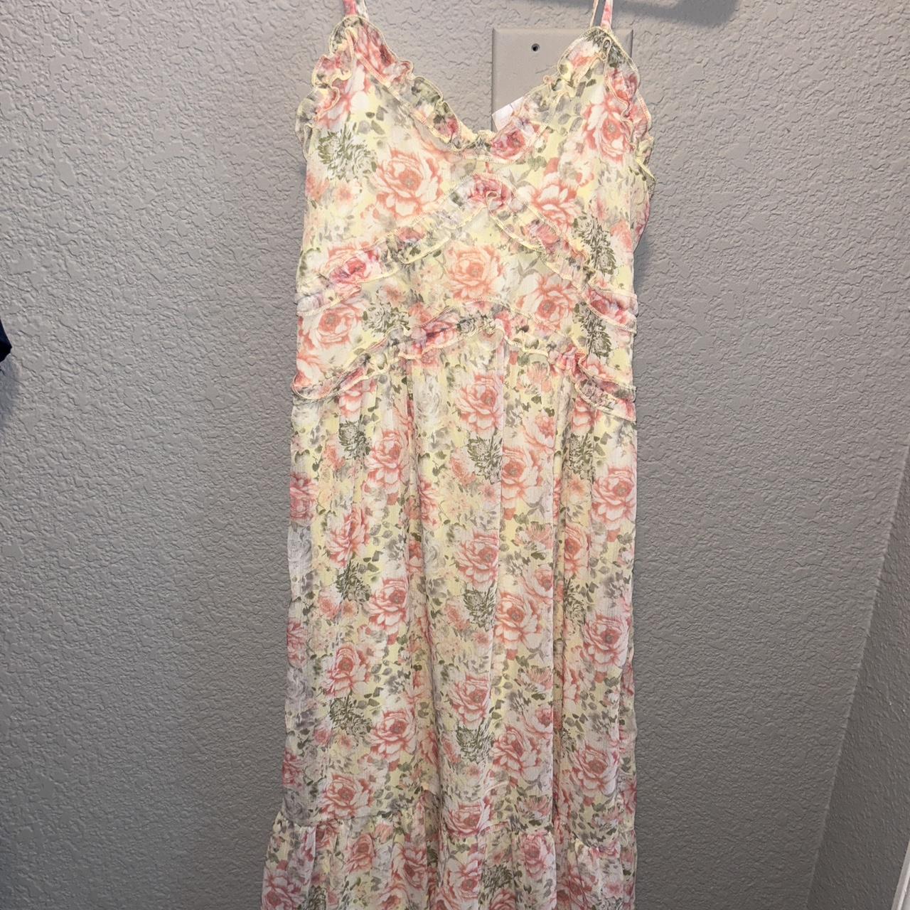 floral sundress zip up back - Depop