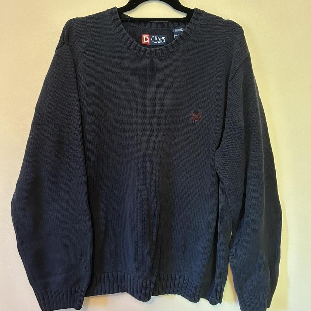 Comfy navy blue chaps men’s sweater, no snags or... - Depop