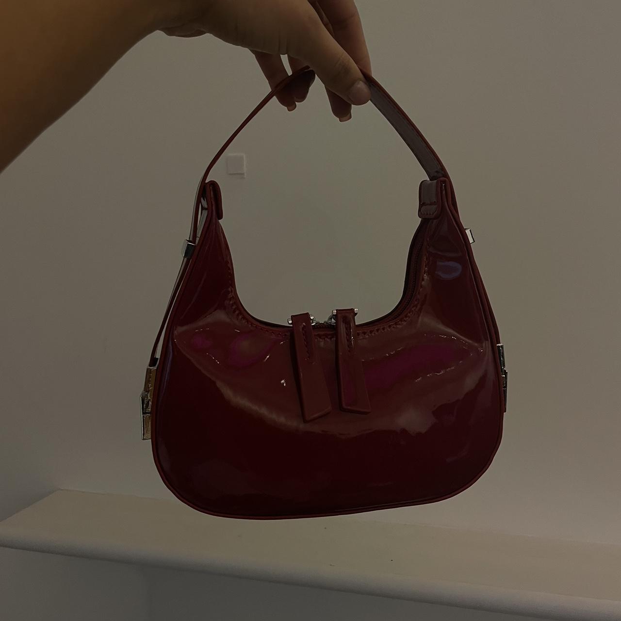 Cherry 🍒 red Zipper Shoulder Bag Faux Leather Solid... - Depop