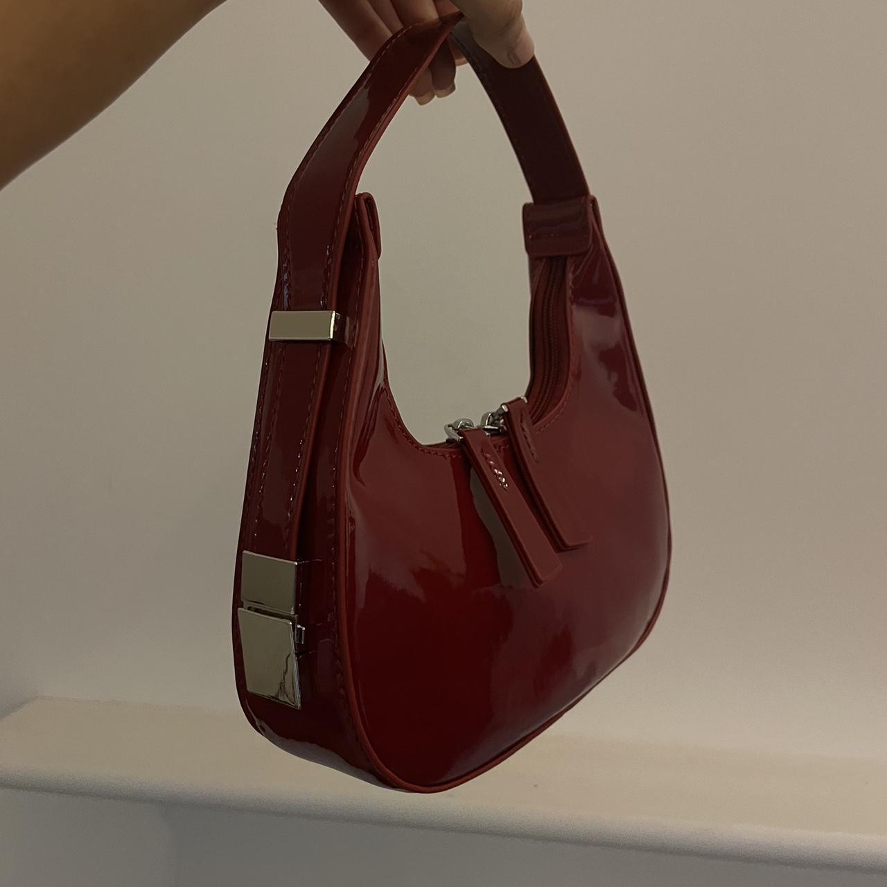 Cherry 🍒 red Zipper Shoulder Bag Faux Leather Solid... - Depop