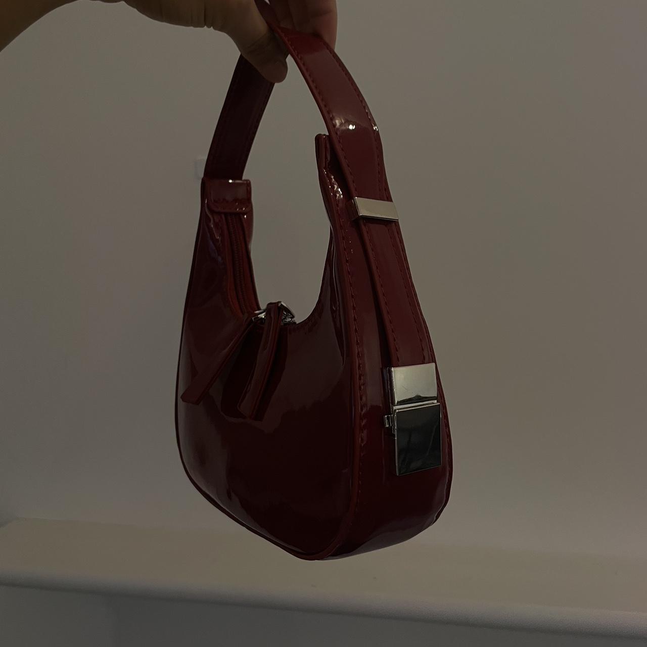 Cherry 🍒 red Zipper Shoulder Bag Faux Leather Solid... - Depop