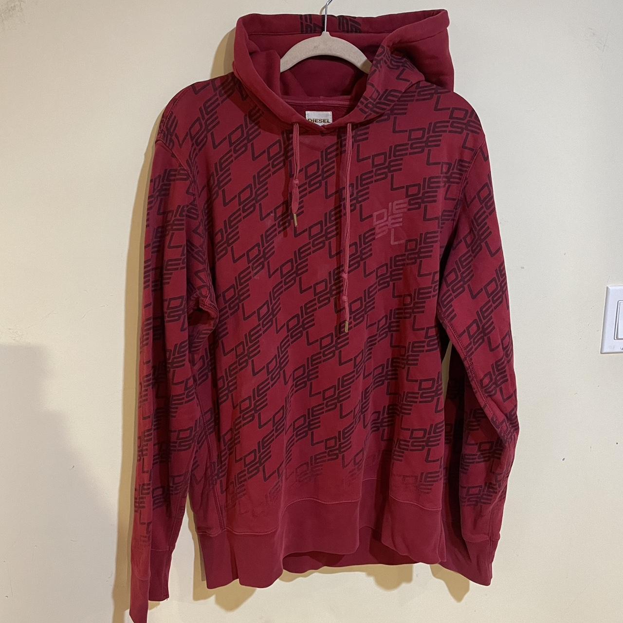 super clean all over print red diesel hoodie tagged... - Depop