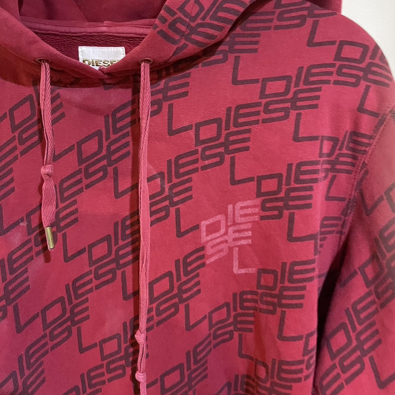 super clean all over print red diesel hoodie tagged... - Depop