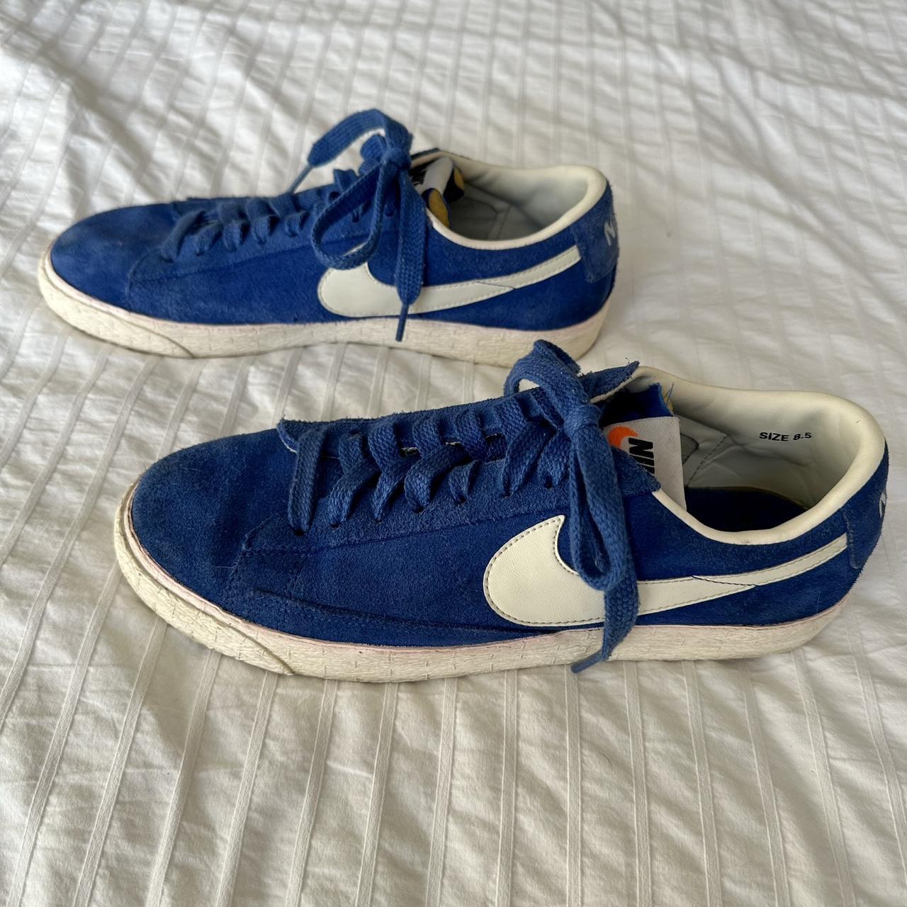 Nike blue suede low blazer trainers sneakers Worn... - Depop