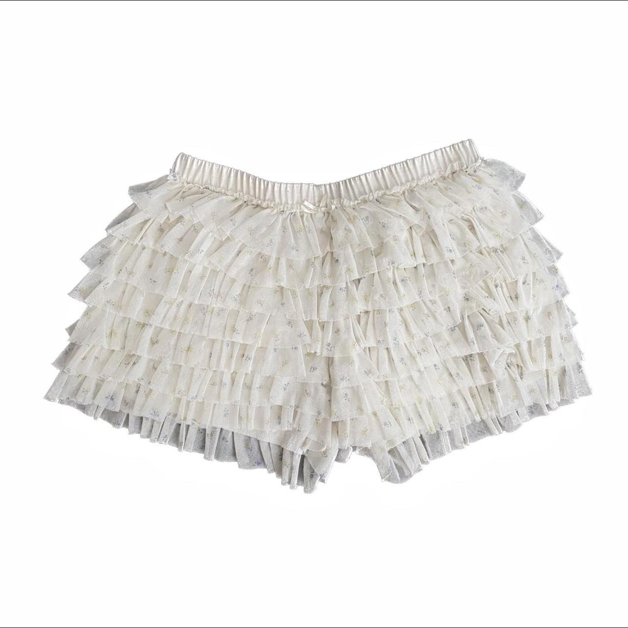 White ruffled bloomers with mini florals · Coquette... - Depop