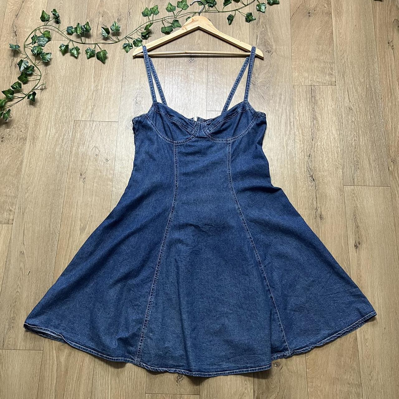 VINTAGE BLUE FLARED DENIM DRESS SIZE 12 Vintage... - Depop