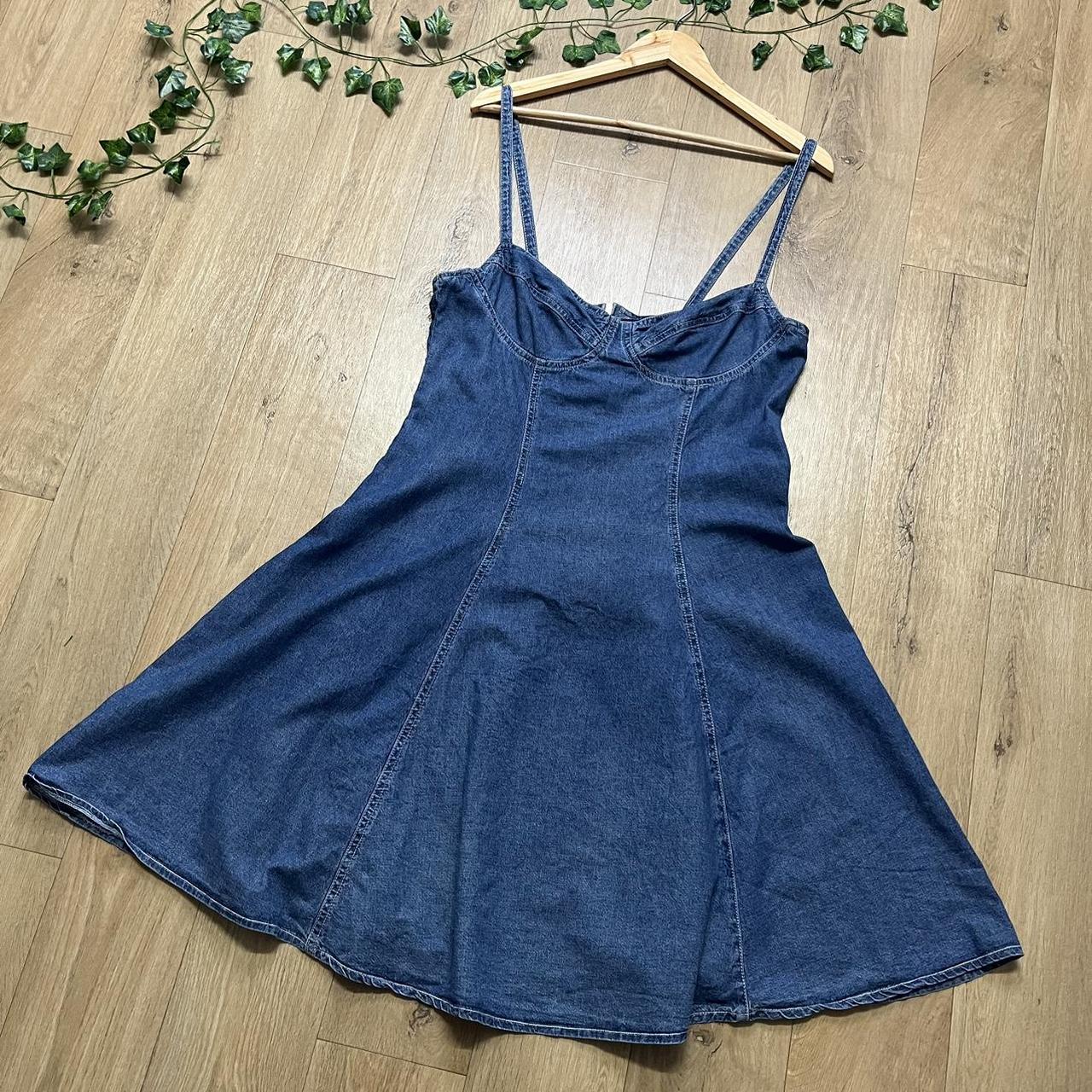 VINTAGE BLUE FLARED DENIM DRESS SIZE 12 Vintage... - Depop