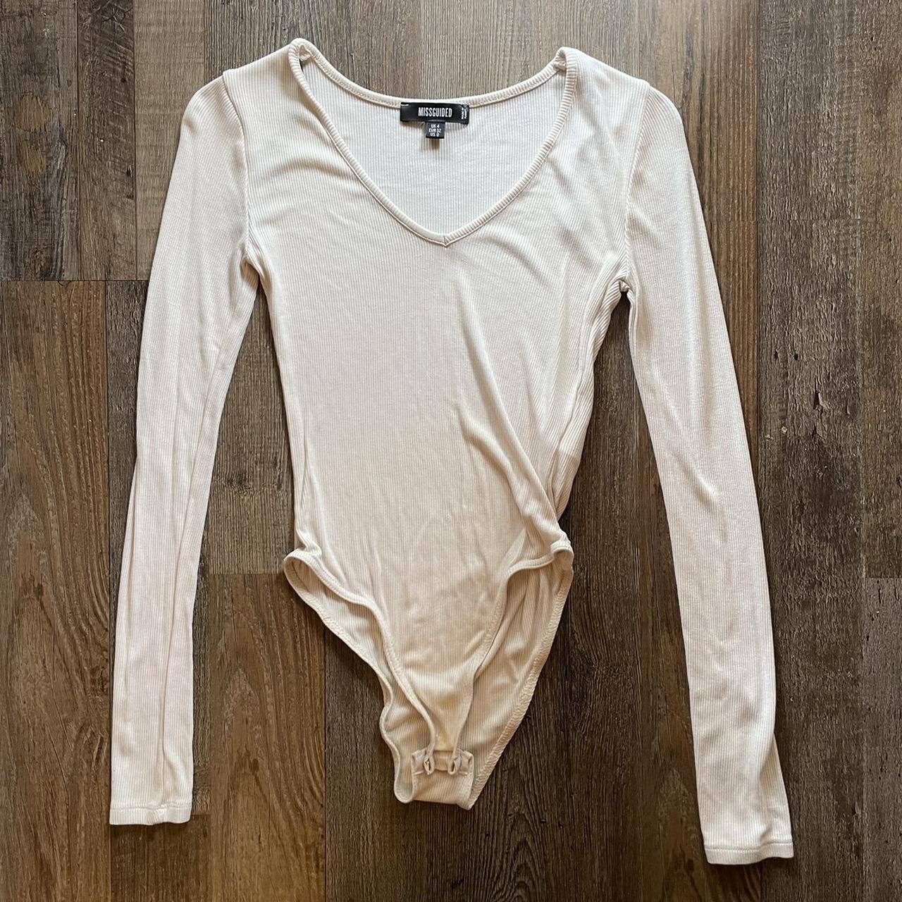 Missguided Women's White and Cream Bodysuit | Depop