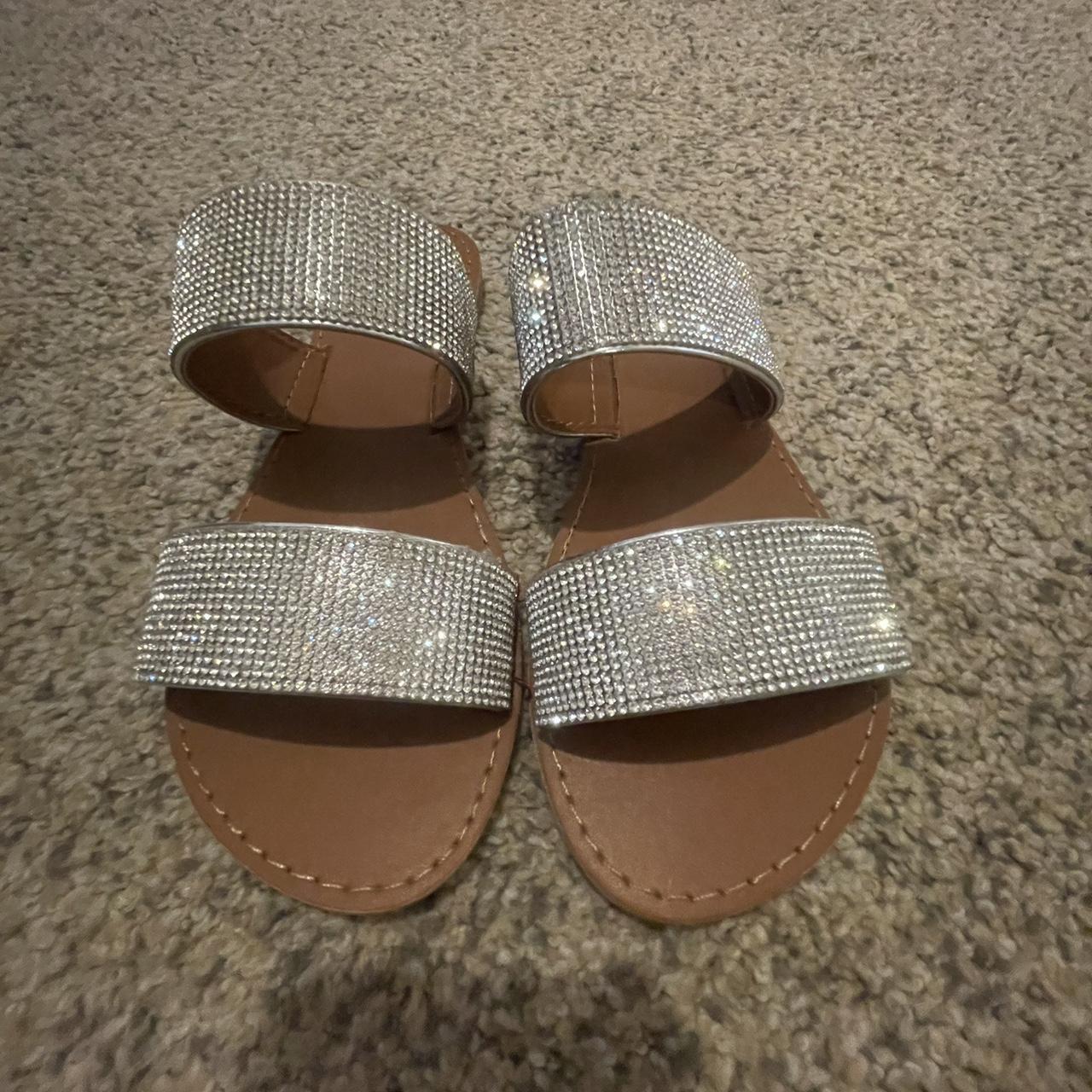 Silver rhinestone sandals with a lil heel #cuteee - Depop