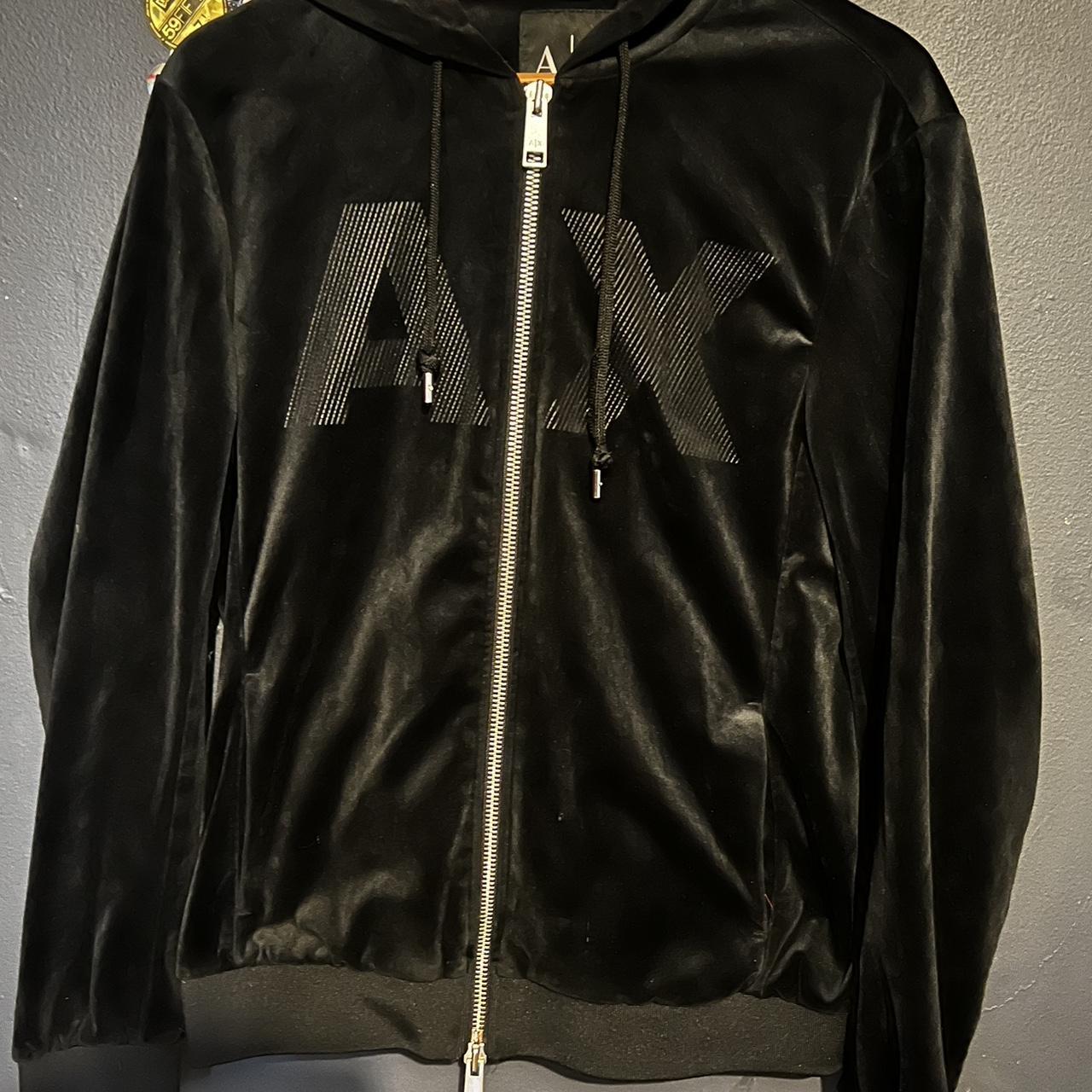 Black velvet AX hoodie sz M - Depop