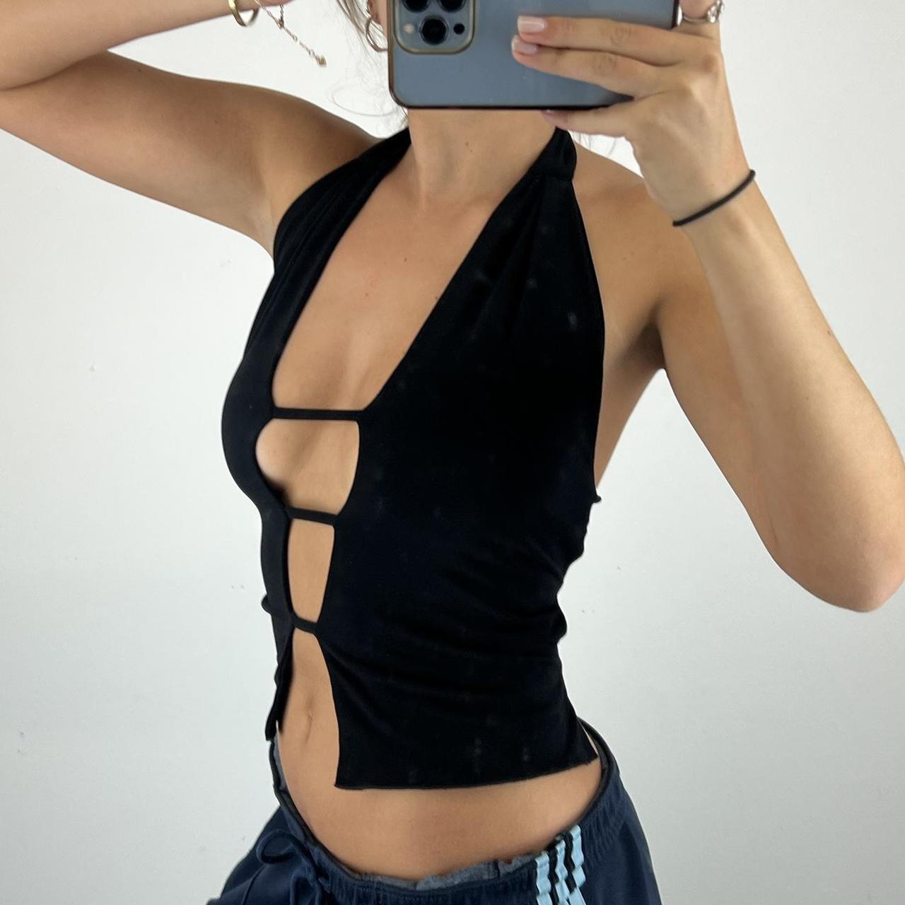 Insane vintage open front and back top Ties around... - Depop