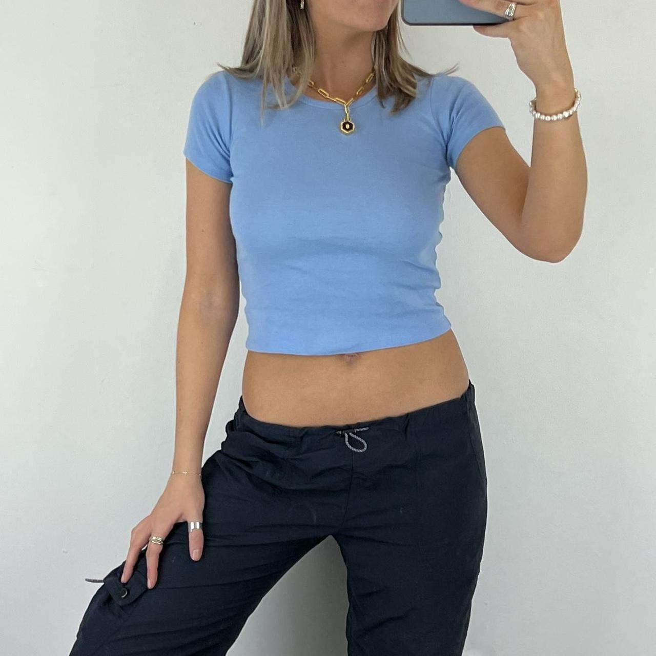 Cute baby blue baby tee Model size 8 Cropped Good... - Depop