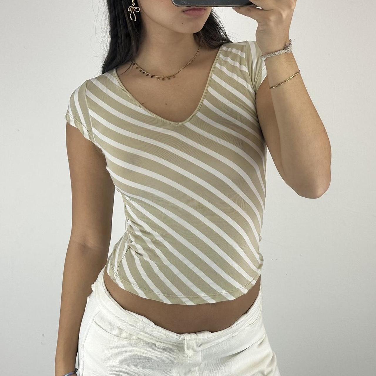 Vintage striped fitted top Model size 6 So... - Depop