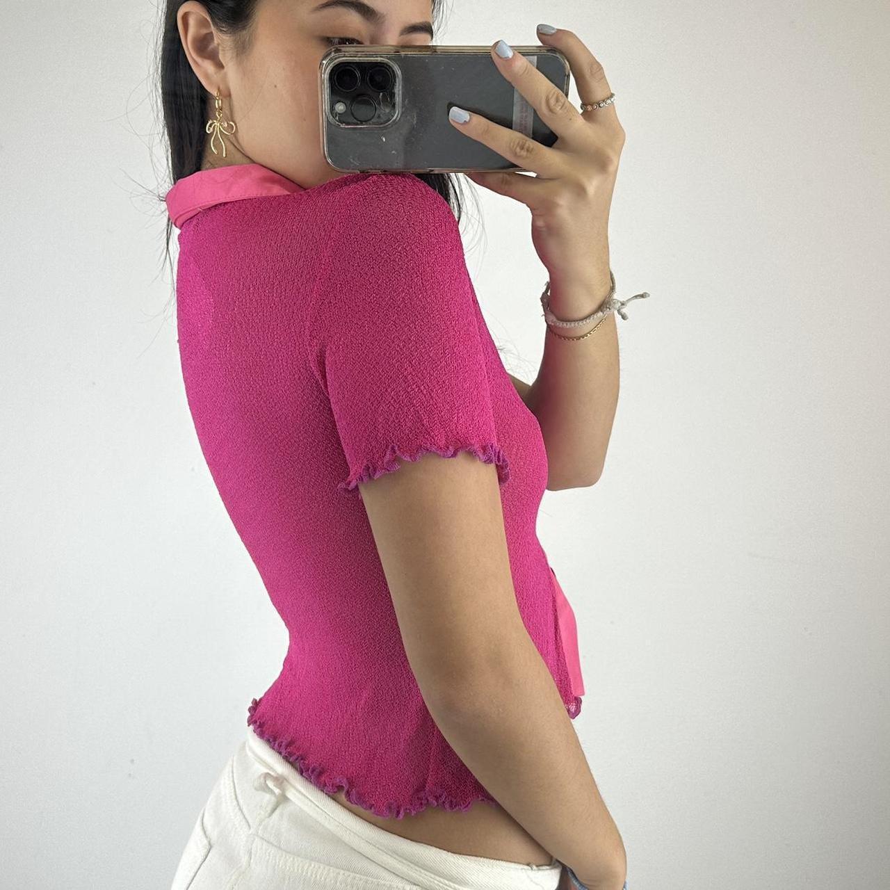 Vintage pink button up top Model size 6 Slightly... - Depop