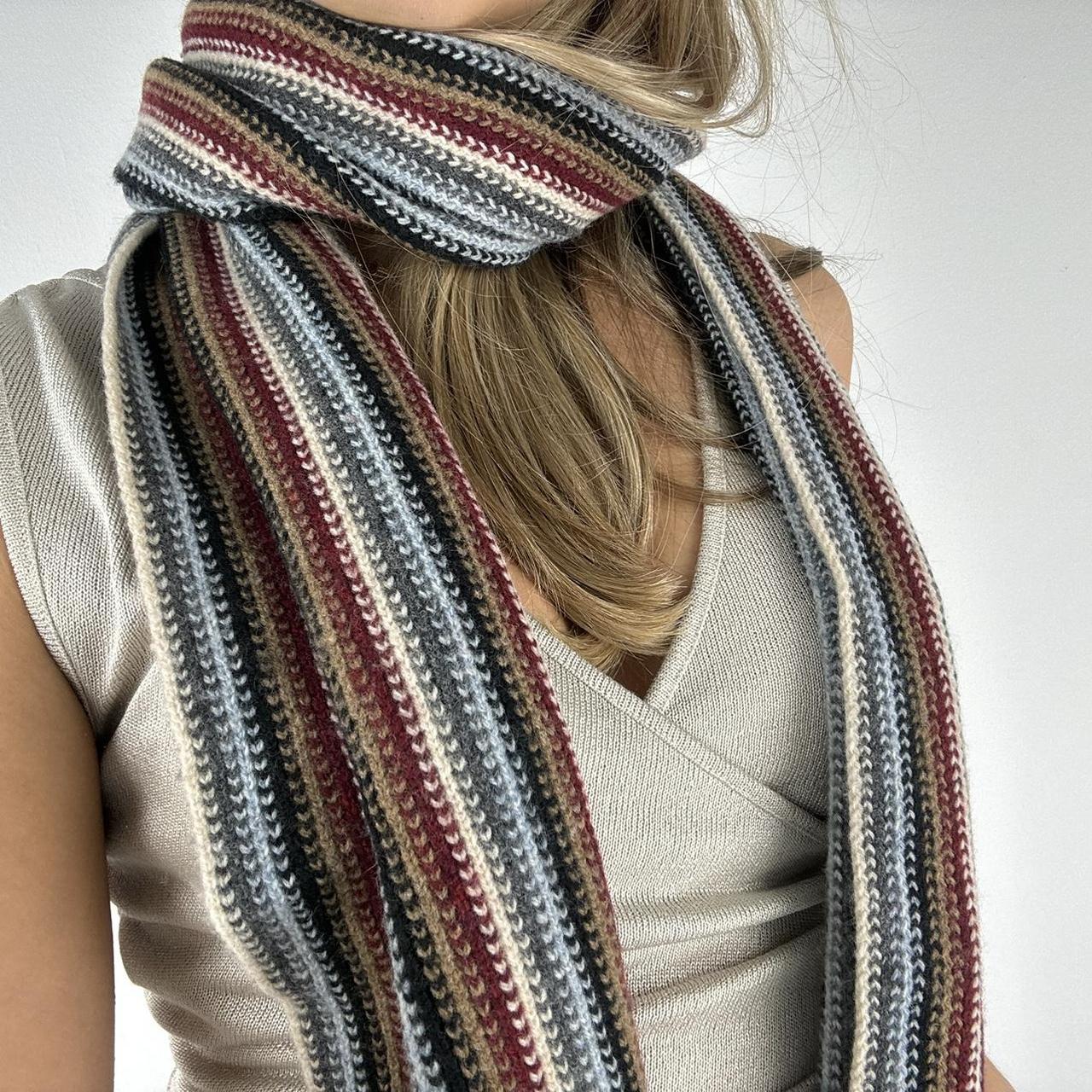 Multicolour striped knit skinny scarf with tassels... - Depop