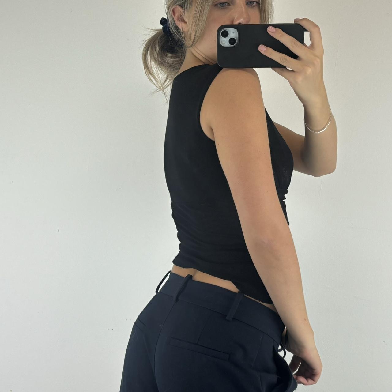 Black micro mesh rushed oasis tank top with floral... - Depop