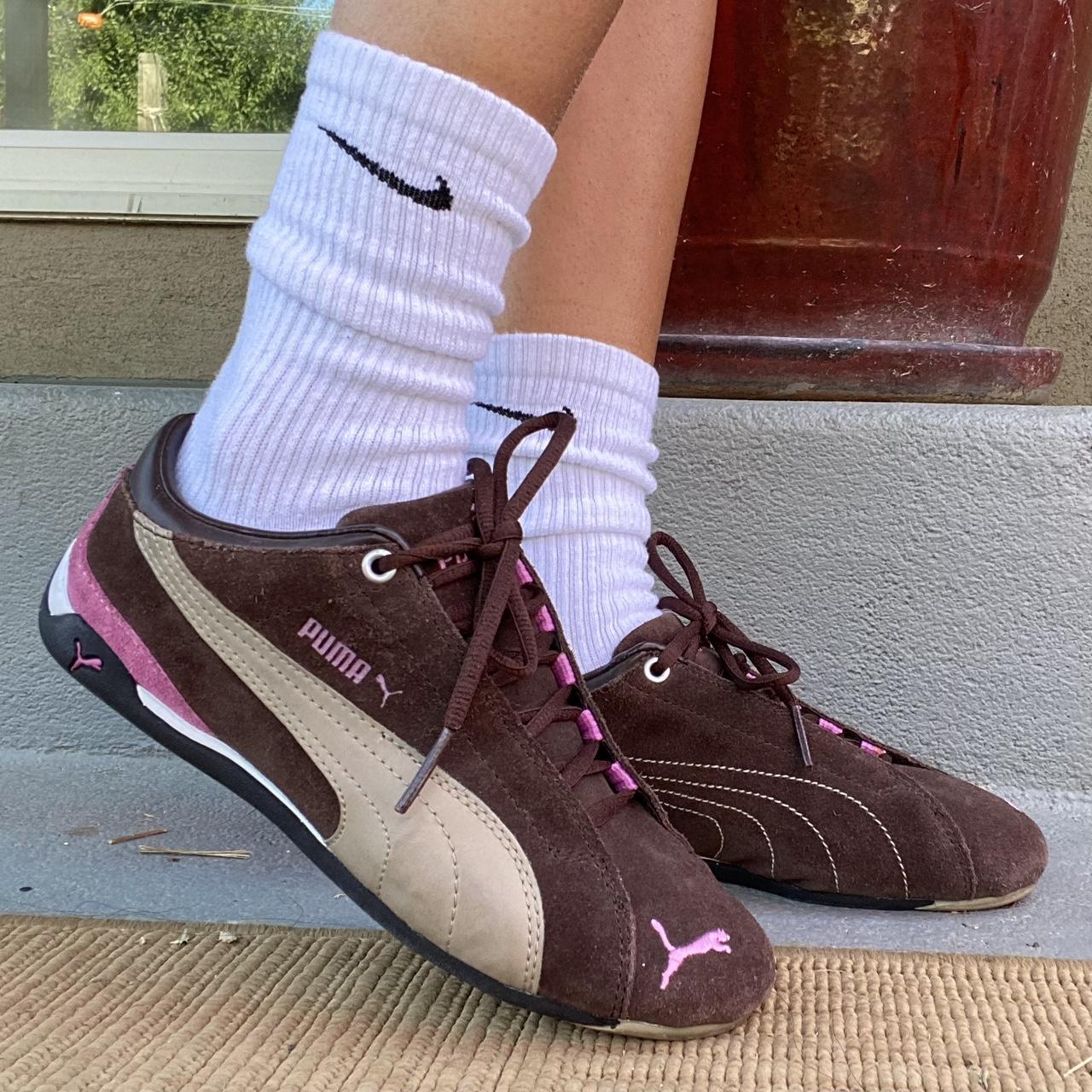 vintage sporty brown puma sneakers ︎ brand is... - Depop