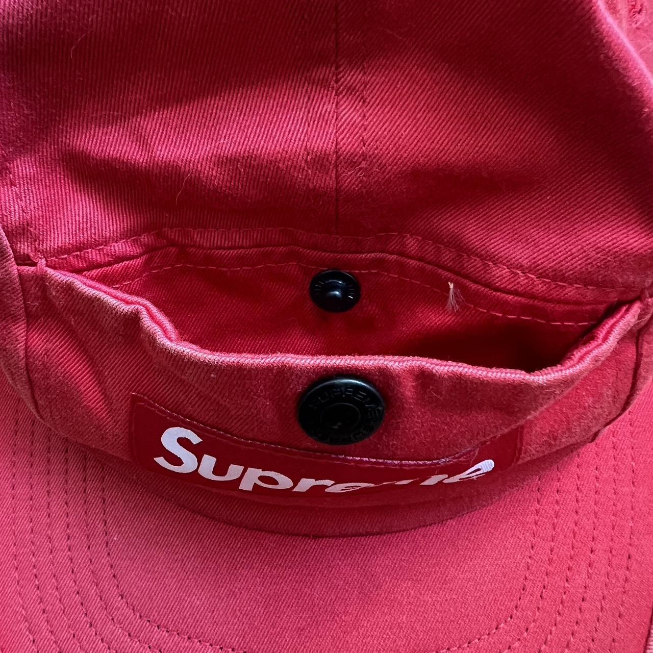supreme red flat hat baseball cap with stash pocket... - Depop