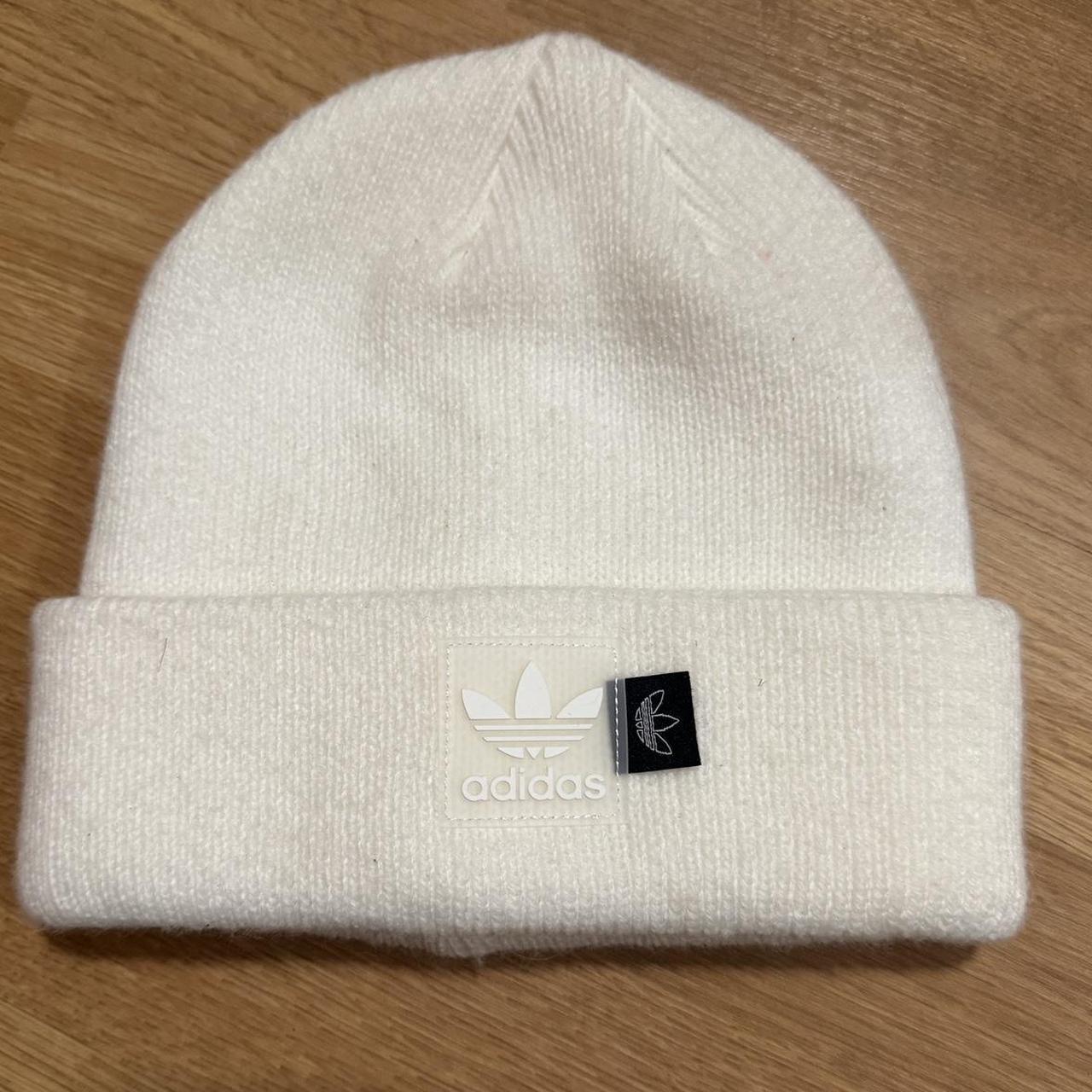 White Adidas classic logo beanie,, The beanie is... - Depop