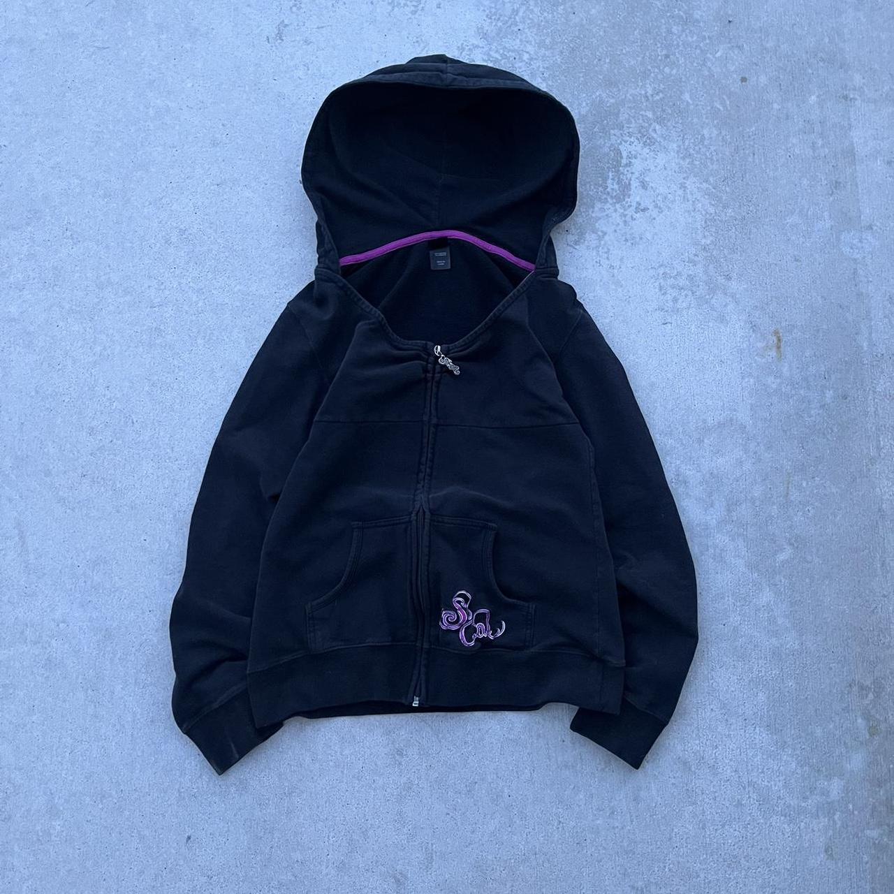 2000’s Y2K Socal Zip Up Black Hoodie large good... - Depop