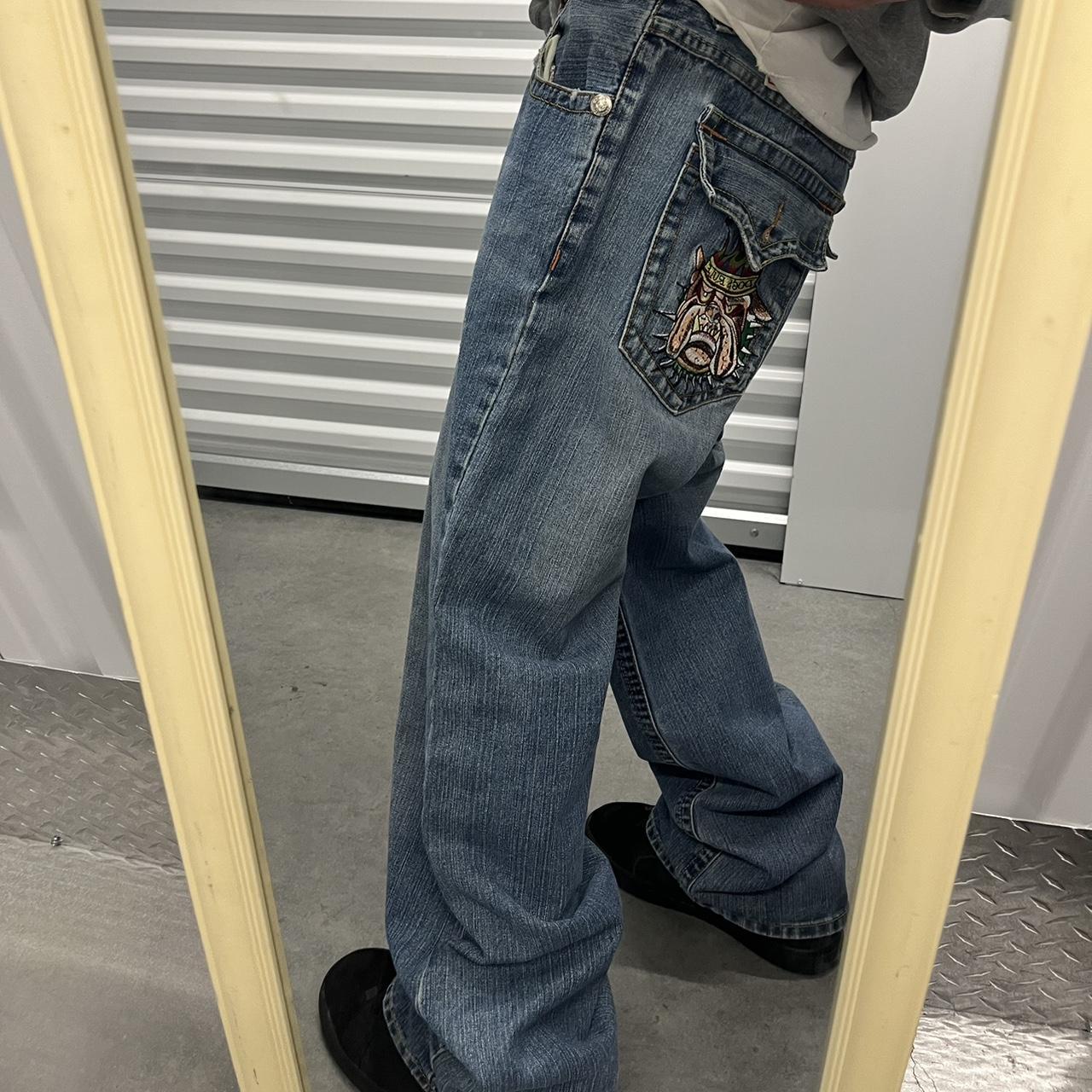 2000’s Y2K Ed Hardy Tattoo Wear Embroidered Blue... - Depop