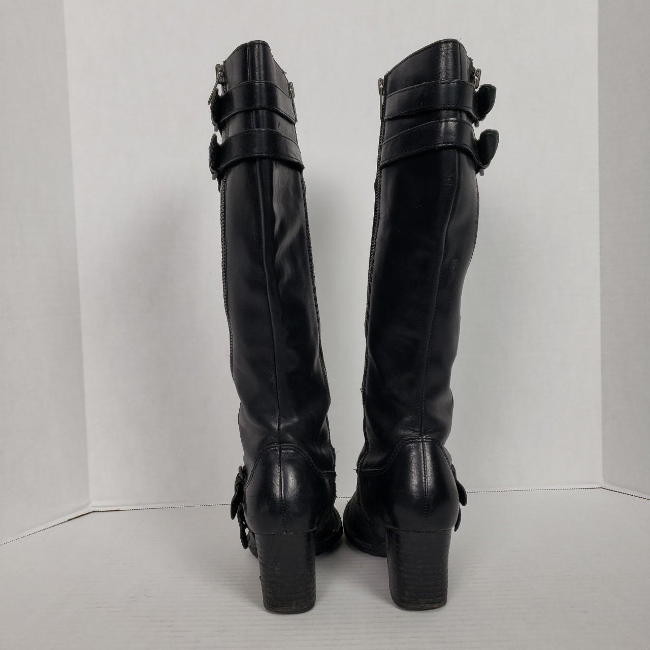 Born Boc Boots Black Leather Knee High Heels... - Depop