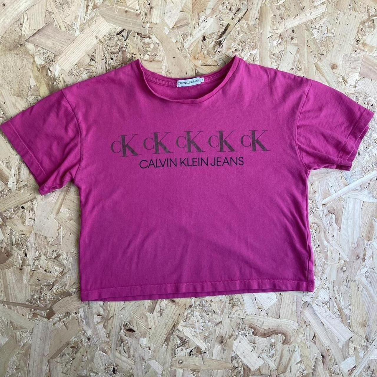 Calvin Klein spell out logo Pink cropped... - Depop
